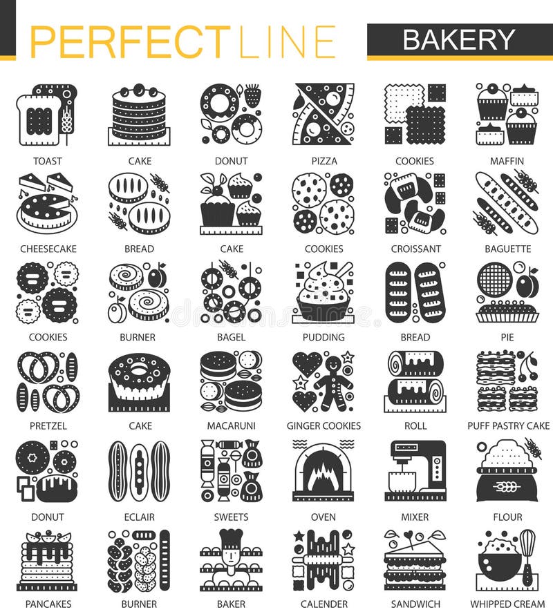 Vector Bakery and Pastry Classic Black Mini Concept Icons and ...