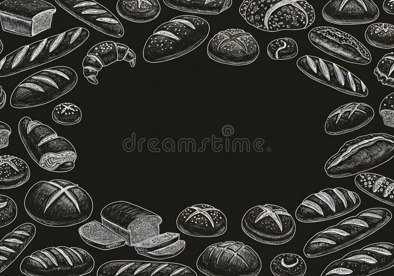 Vector Bakery Seamless Pattern. Blackboard Bread Banner, Hand Drawn ...