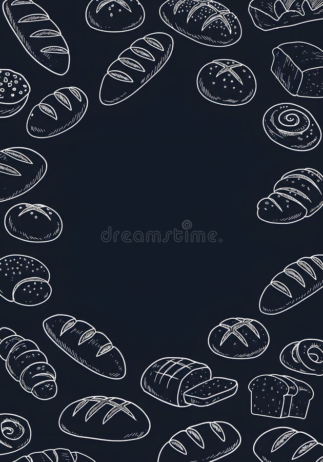 Vector Bakery Seamless Pattern. Blackboard Bread Banner, Hand Drawn ...