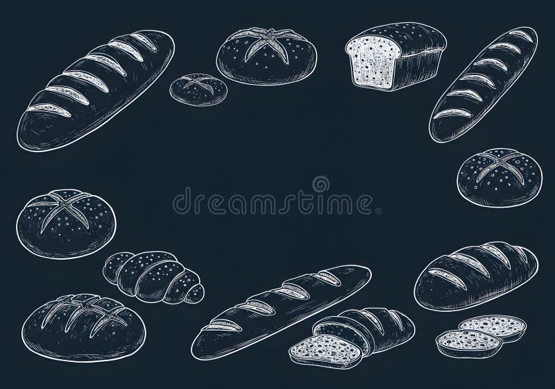 Vector Bakery Seamless Pattern. Blackboard Bread Banner, Hand Drawn ...