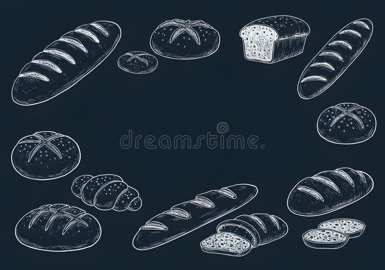 Vector Bakery Seamless Pattern. Blackboard Bread Banner, Hand Drawn ...