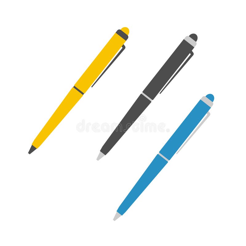 Vector Ballpoint Pens. Flat Style Stock Illustration - Illustration of ...