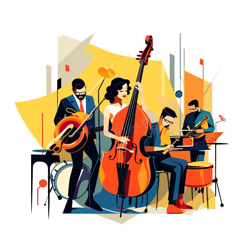 Vector of a Band Playing Instruments in a Lively Performance Stock ...