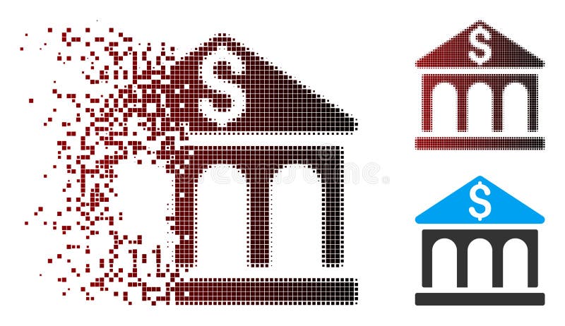 Fractured Pixel Halftone Bank Building Icon Stock Vector - Illustration ...