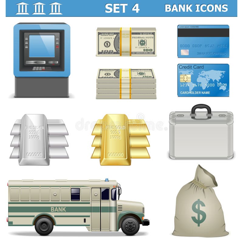 Vector Bank Icons Set 4 stock illustration. Illustration of card - 33968229