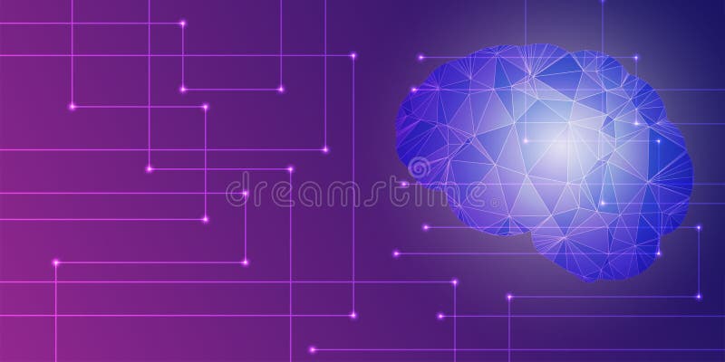 Vector Banner with Brain Ai, Circuit and Tech Data. Abstract Background ...