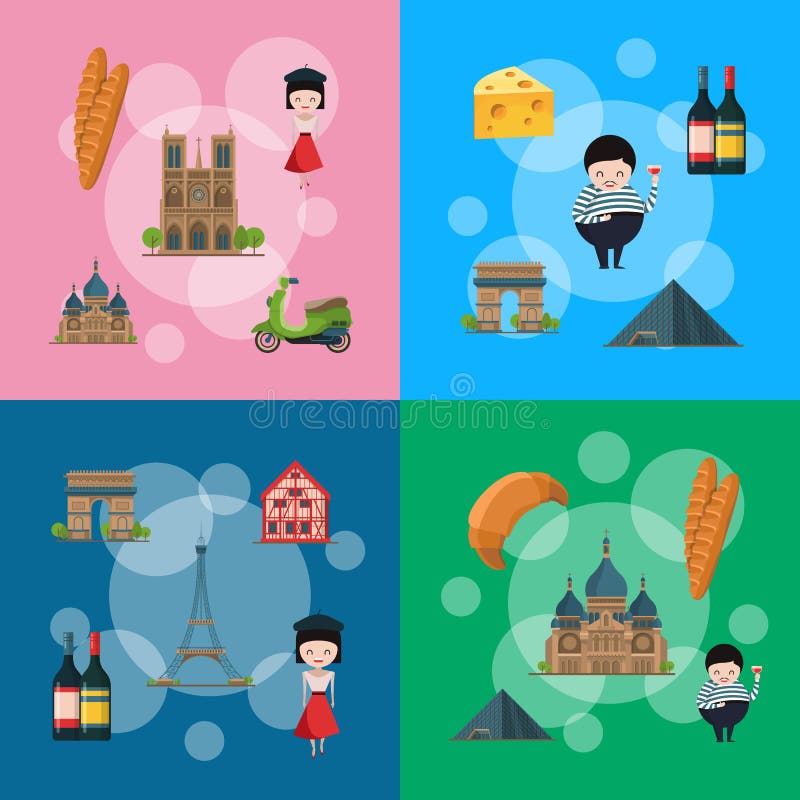 Vector Cartoon France Sights and Objects Background Editorial Stock ...