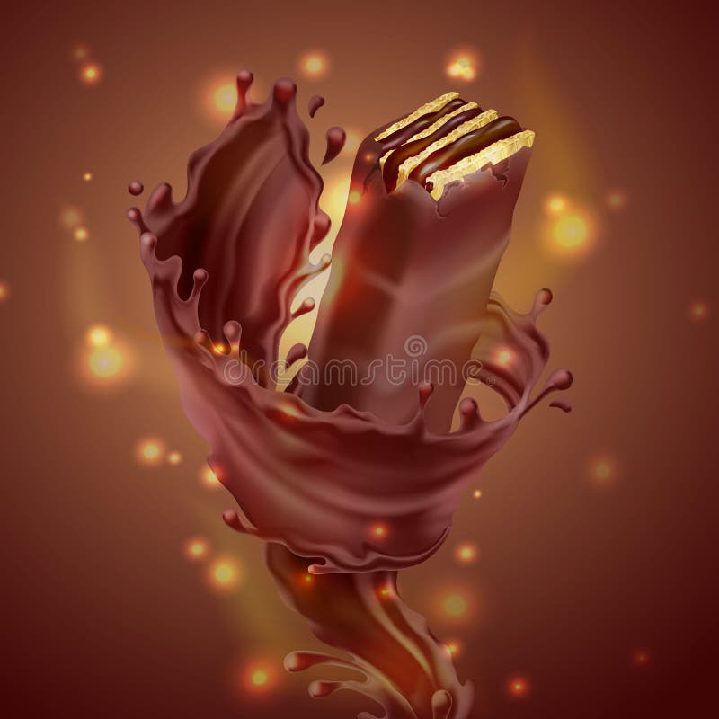 Vector Banner with Chocolate Waffle and Splash Stock Vector ...