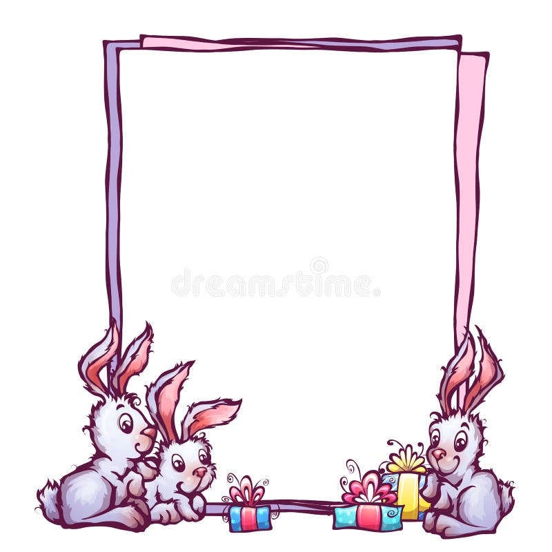 Vector Banner with Cute Cartoon Rabbits Stock Vector - Illustration of ...
