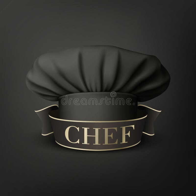 Vector Banner with 3d Realistic Black Chef Hat, Toque on Black ...