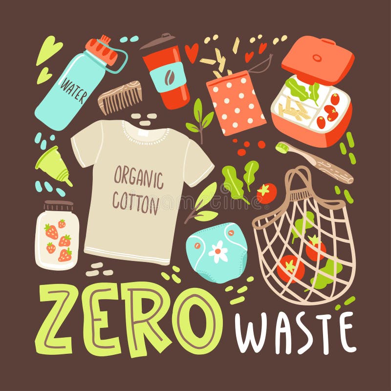 Vector Banner with Hand Drawn Elements of Zero Waste Life. No Plastic ...
