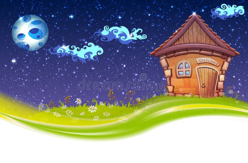 Vector Banner Illustration of Cartoon Home on Meadow Stock Vector ...