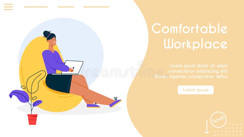 Vector Banner Illustration of Comfortable Workplace at Office Stock ...