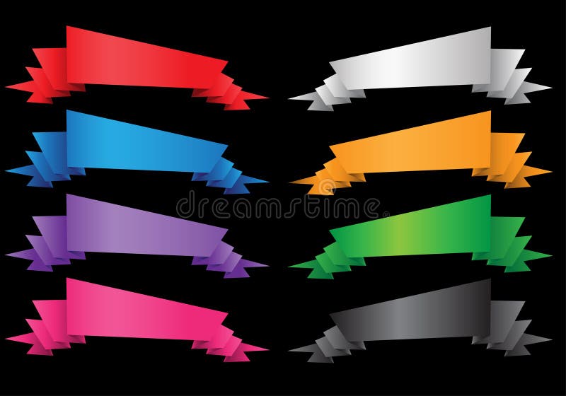 Vector Banner Label Ribbon Color Set on Black Stock Vector ...