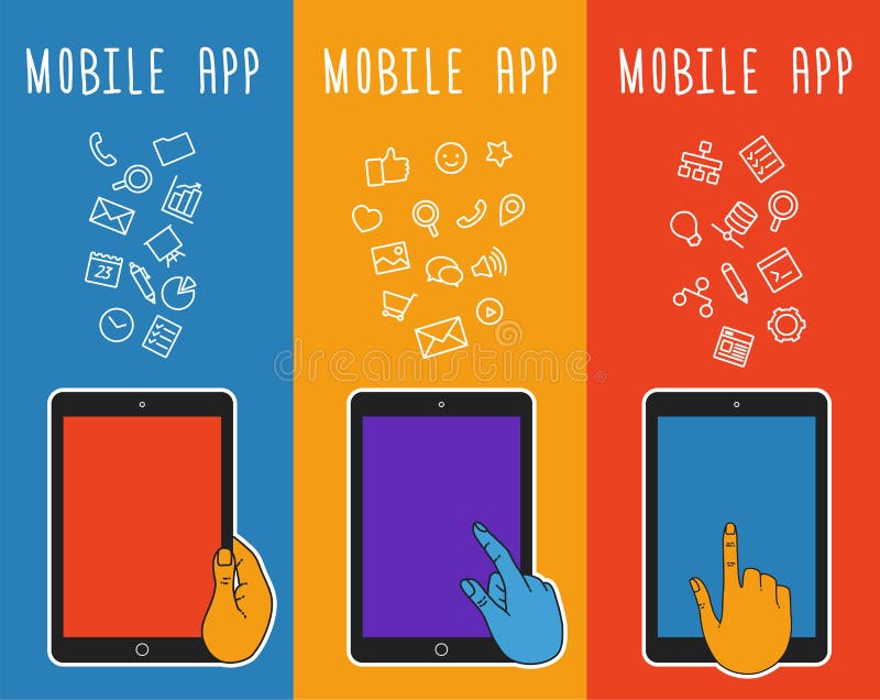 Vector Banner with Mobile Devices Stock Illustration - Illustration of ...