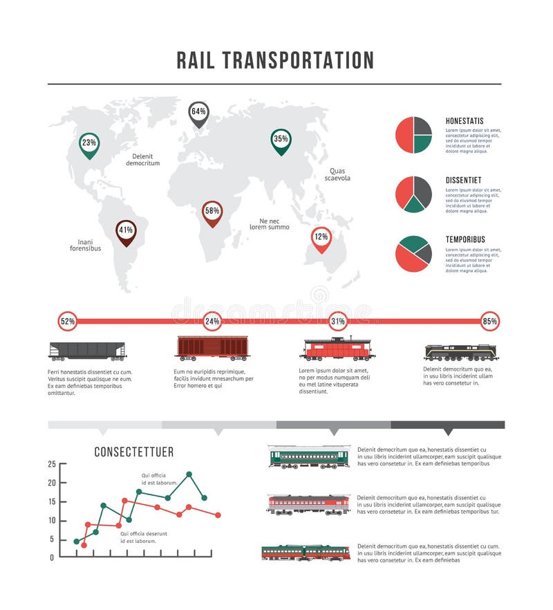 Vector Banner with Railway Transport, World Map, Graphs, Diagrams and ...