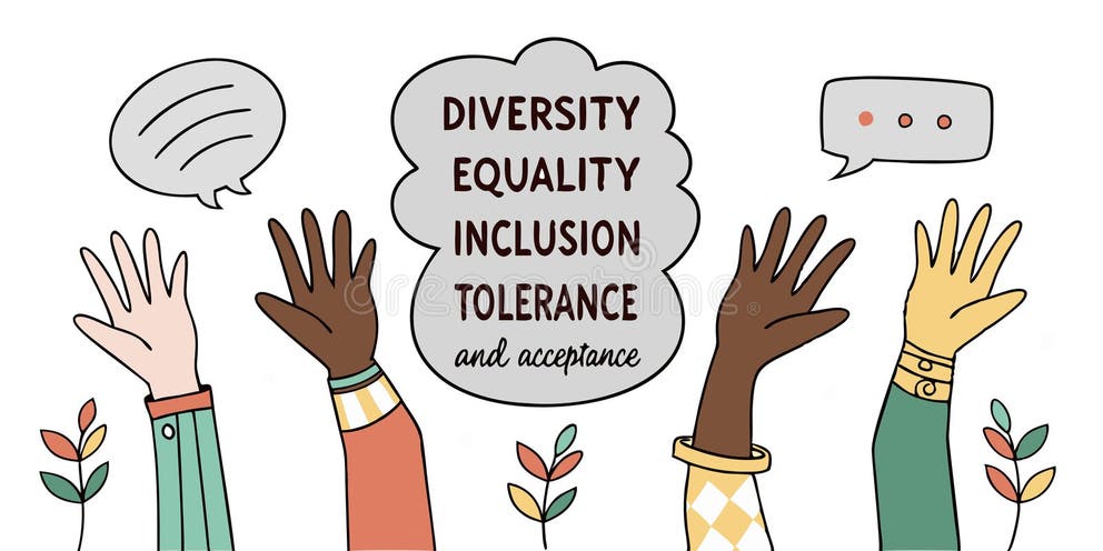 Vector Banner Representing a Group of Raised Hands. Diversity, Equality ...