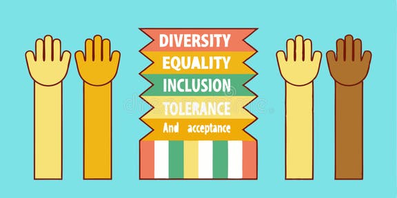 Vector Banner Representing a Group of Raised Hands. Diversity, Equality ...