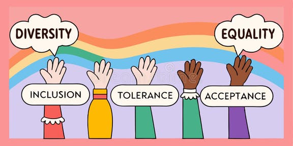 Vector Banner Representing a Group of Raised Hands. Diversity, Equality ...