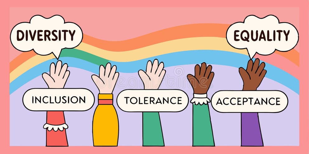 Vector Banner Representing a Group of Raised Hands. Diversity, Equality ...