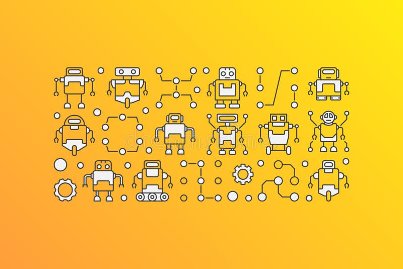 Vector Banner with Robot Icons on Yellow Background Stock Vector ...