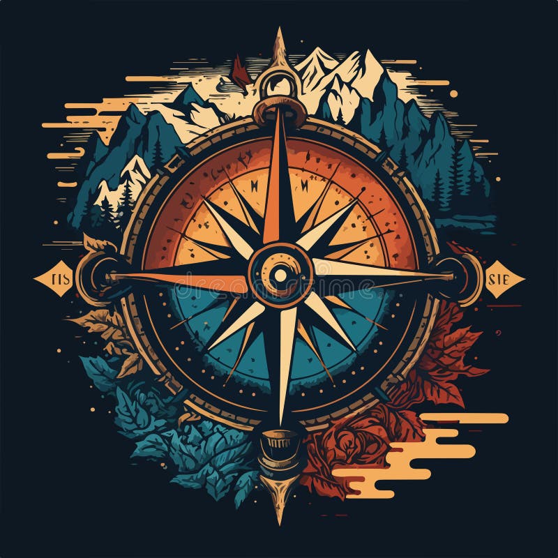 Vector Banner of Round Shape with a Hand-drawn Wind Rose and Compass on ...