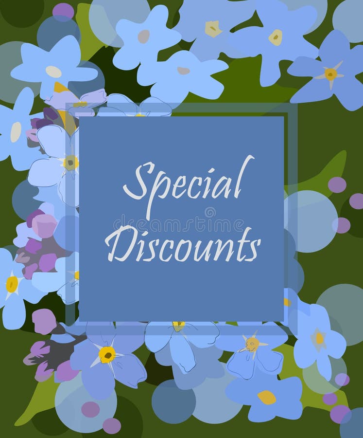 Vector Banner Special Discounts on a Floral Background. Blue Flo Stock ...