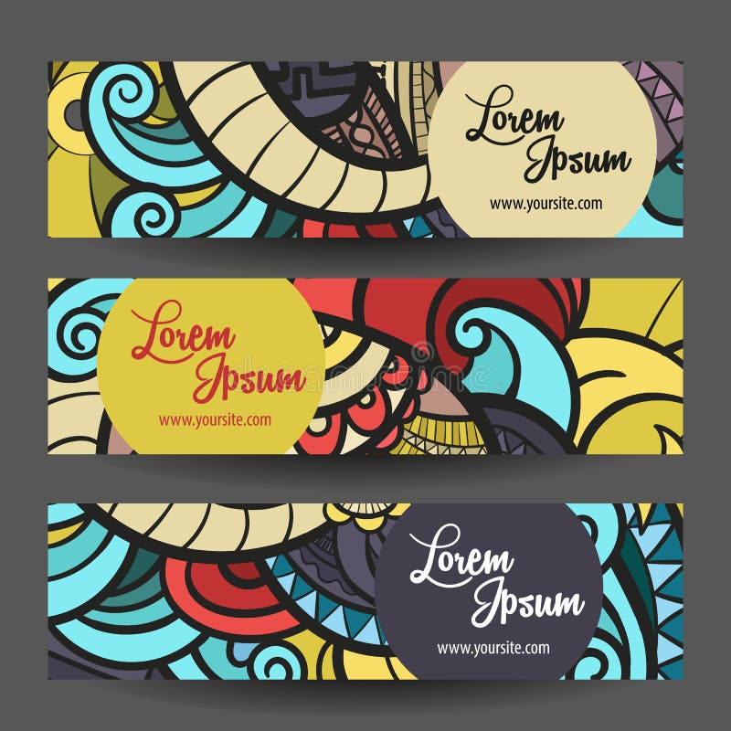 Vector Banner Templates Set With Doodles Autumn Stock Vector ...