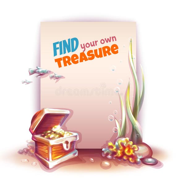 Vector Banner with Treasure Chest in Ocean Stock Vector - Illustration ...