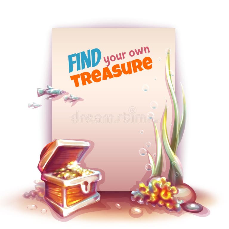 Vector Banner with Treasure Chest in Ocean Stock Vector - Illustration ...