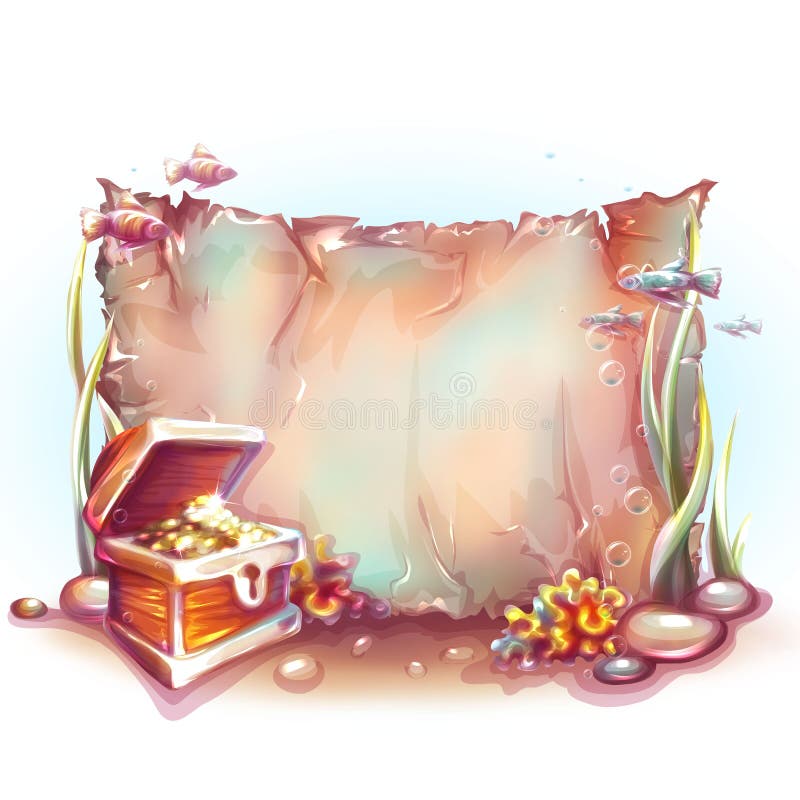Vector Banner with Treasure Chest in Ocean Stock Vector - Illustration ...