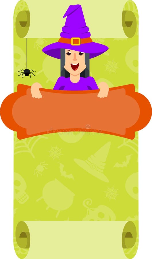 Vector Banner with a Young Beautiful Witch Stock Vector - Illustration ...