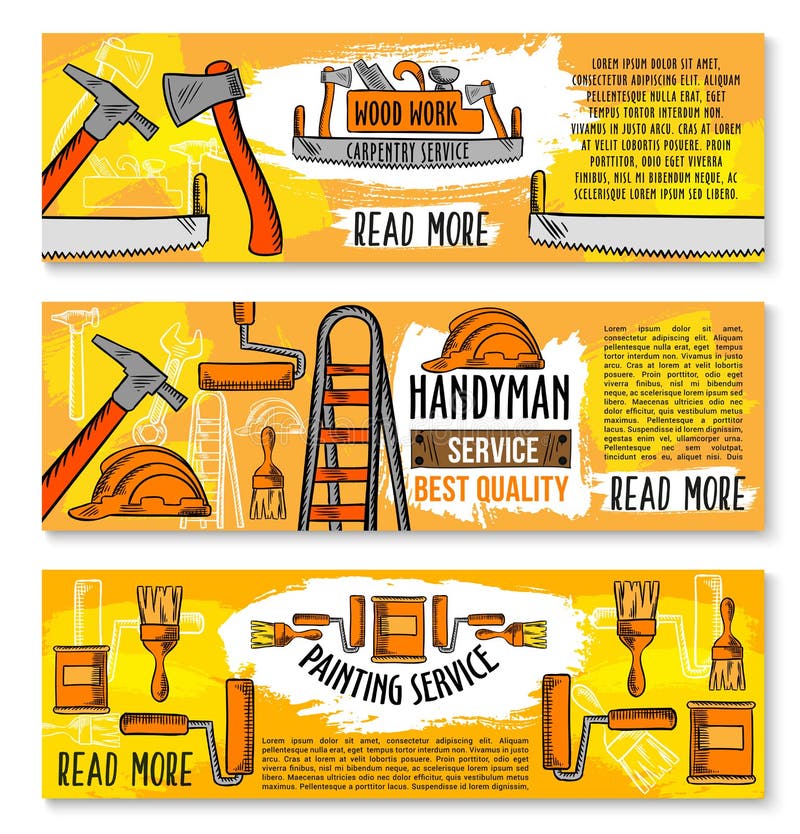 Vector Banners of Home Repair Sketch Work Tools Stock Vector ...