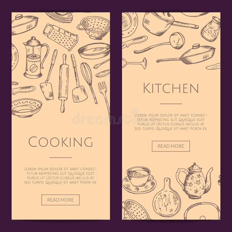 Vector Banners Illustration with Hand Drawn Kitchen Utensils Stock ...