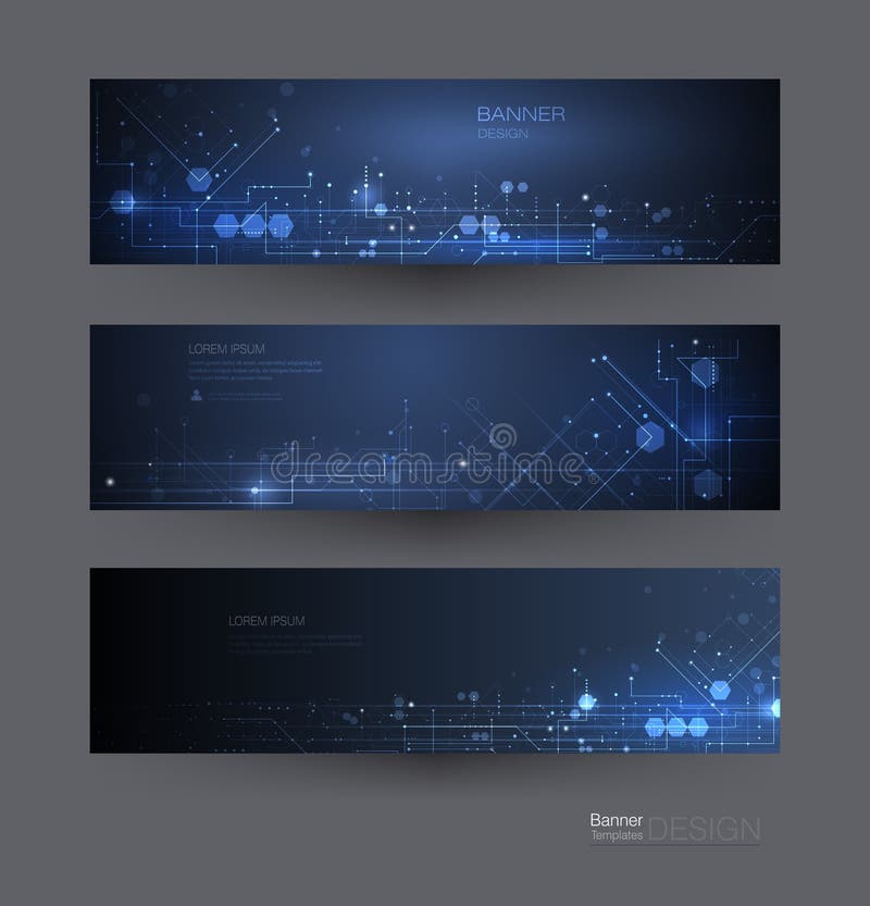 Vector Banners Set. Circuit Board and Hexagons Background Stock Vector ...