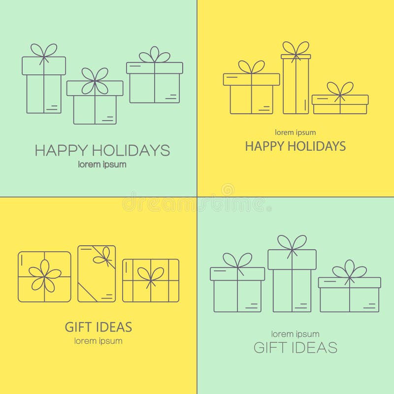 Vector Banners with Thin Line Icons of Gift Boxes. Stock Vector ...