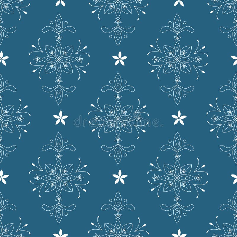 Vector Baroque Seamless Pattern of White Elements on the Blue Background Stock Vector ...
