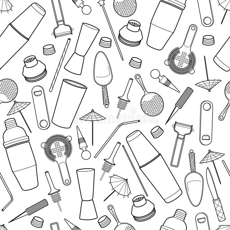 Vector Bartender Equipment Seamless Pattern. Vector Line Art ...