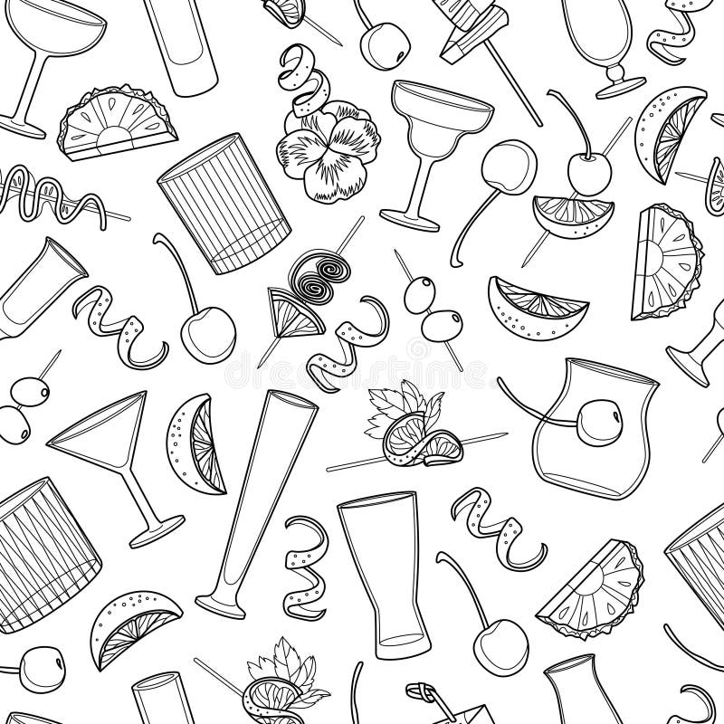 Vector Bartender Equipment Seamless Pattern. Vector Line Art ...