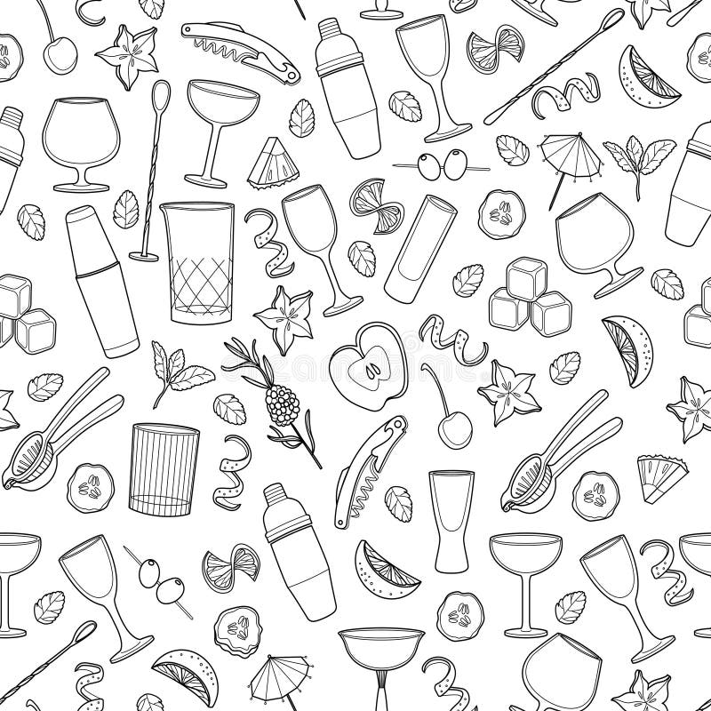 Vector Bartender Equipment Seamless Pattern. Vector Line Art ...