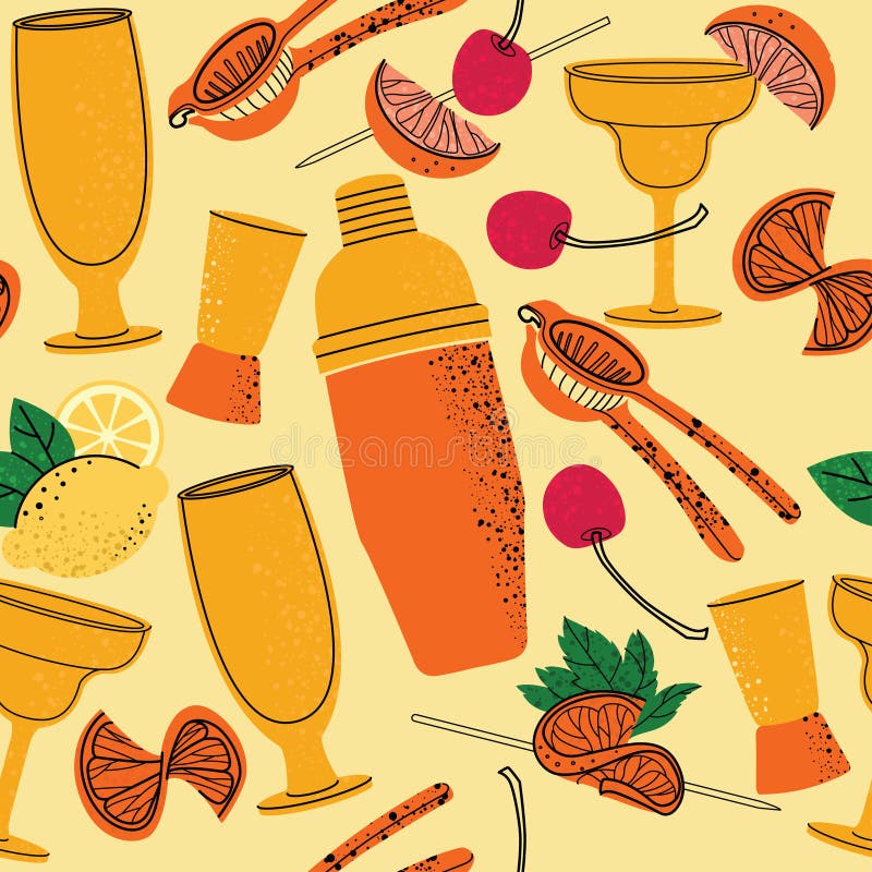 Vector Bartender Equipment Seamless Pattern. Vector Line Art ...