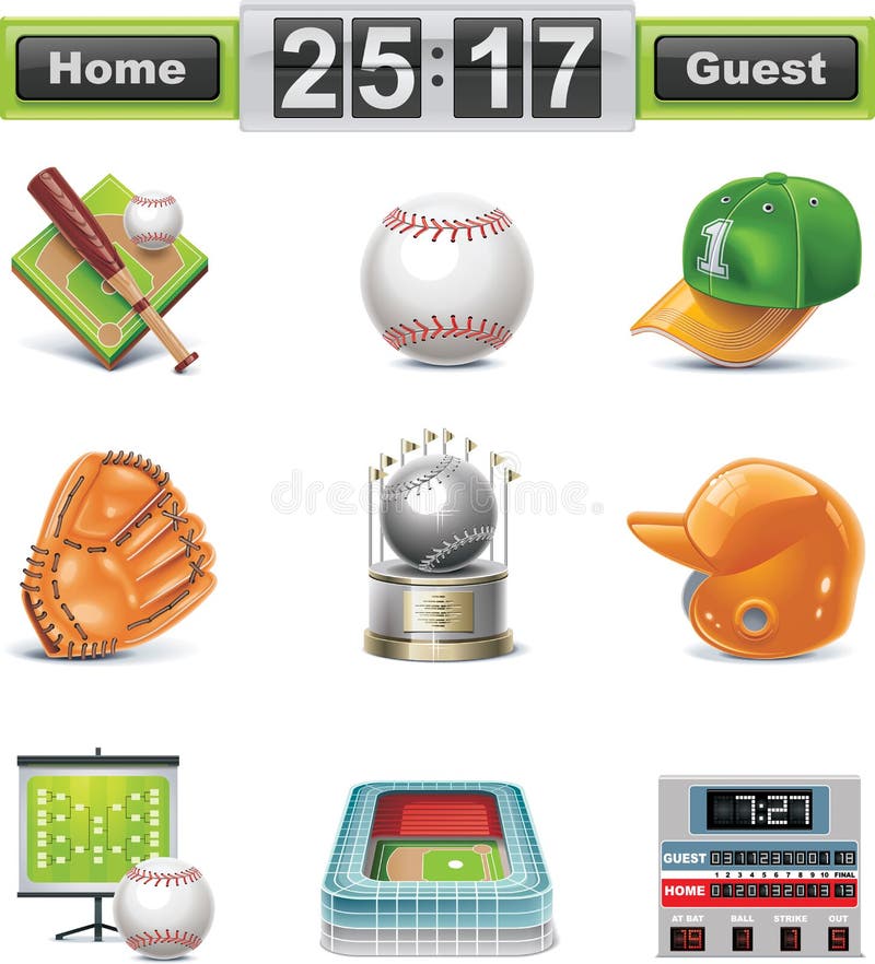 Vector Baseball / Softball Icon Set Stock Vector - Illustration of ...
