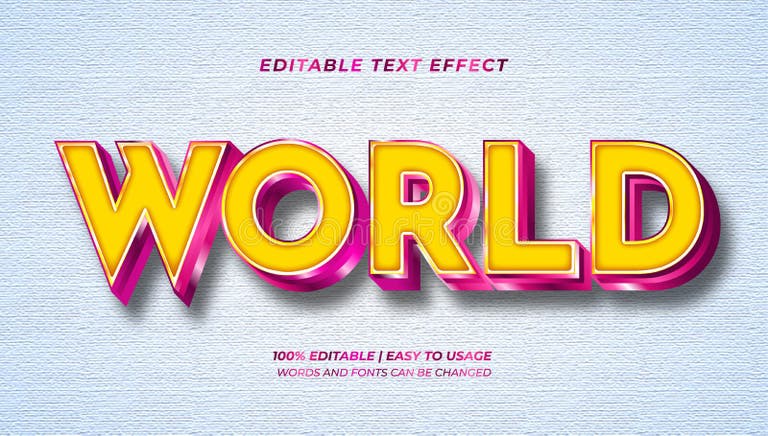 World Text Effect with Artistic 3d Style Editable Stock Vector ...