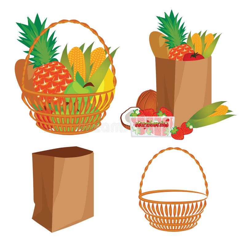 Basket of Food,basket Set Icons. Grocery Shopping, Special Offer ...