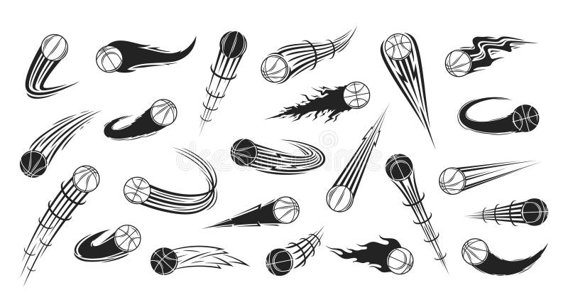 Vector Basketball Flying Balls with Motion Trails Stock Illustration ...