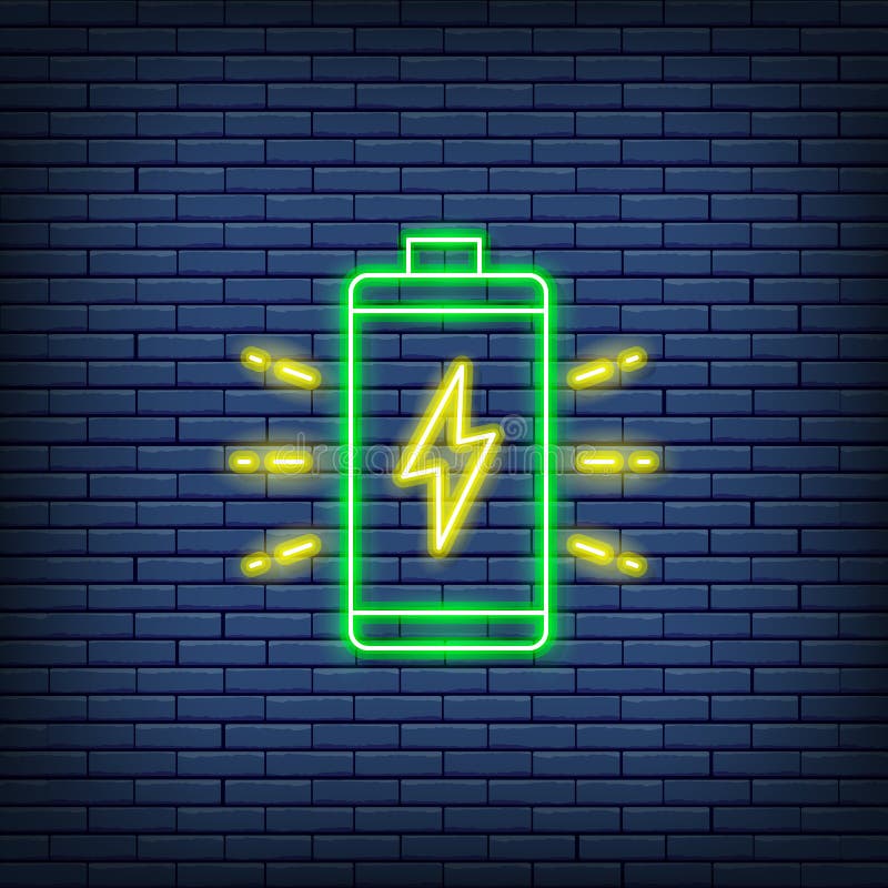 Charging Neon Battery with Hands. Set of Battery Charge Level ...