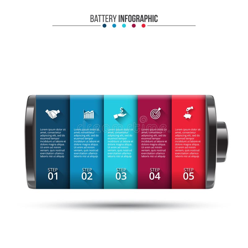 Vector Battery Element for Infographic. Neumorphic Template with 5 ...