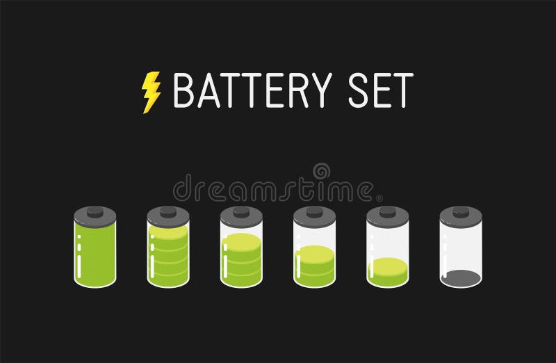 Vector Battery Illustration. Set of Six Green Icons Stock Vector ...