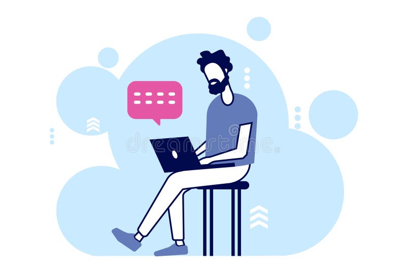 Vector of a Beard Man Chatting on His Laptop Computer Stock ... Vector of a Beard Man Chatting on His Laptop Computer Stock ...