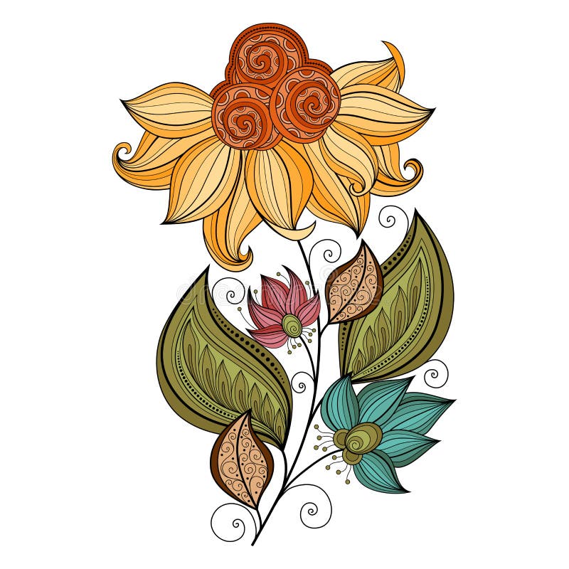 Vector Beautiful Colored Contour Flower Stock Vector - Illustration of ...